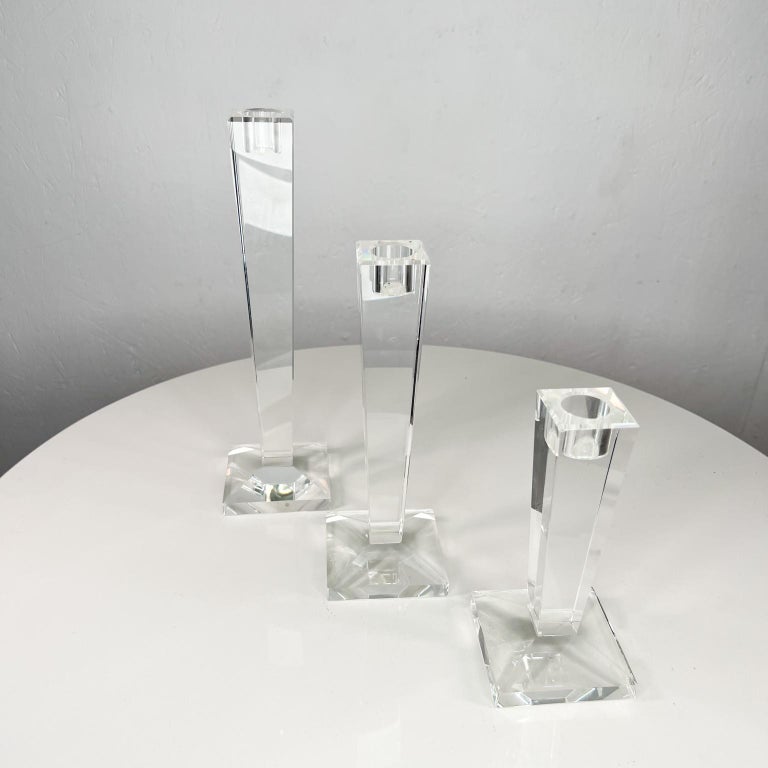 1970s Oleg Cassini Crystal Candlestick Holder Set of Three Modern ...