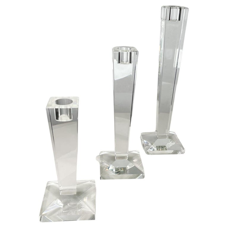 1970s Oleg Cassini Crystal Candlestick Holder Set of Three Modern ...