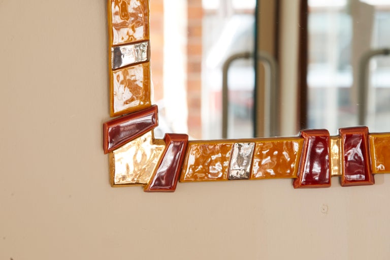 1970s Orange, Amber, Gold Ceramic Square Mirror For Sale at 1stDibs