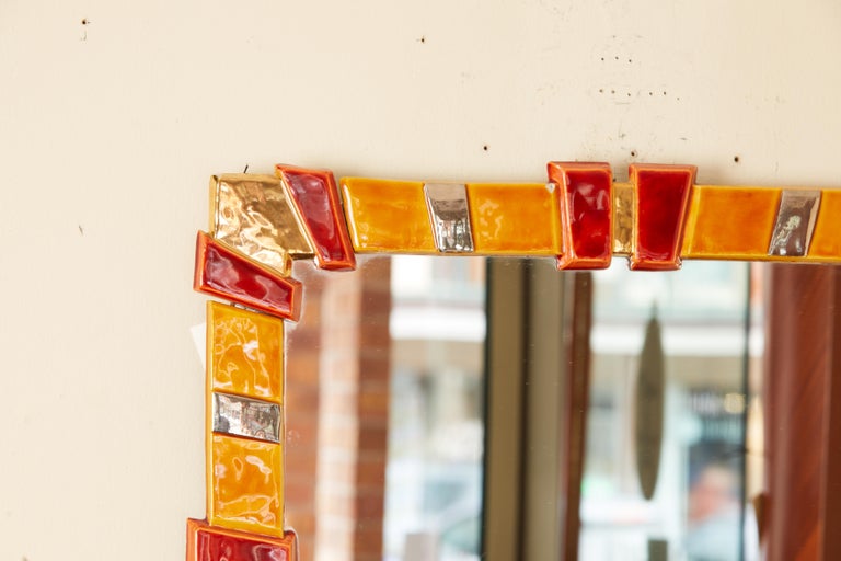 1970s Orange, Amber, Gold Ceramic Square Mirror For Sale at 1stDibs
