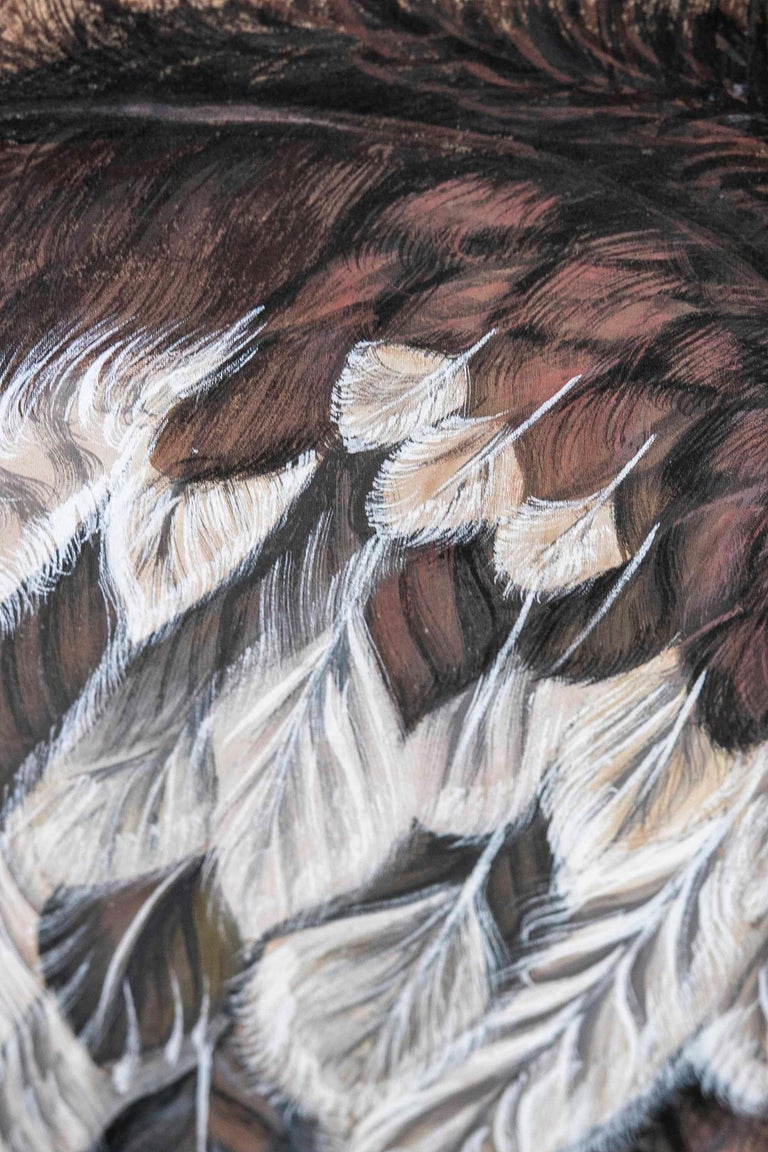 1970s Ostrich Picture Painted on Canvas and Framed in Bamboo For Sale ...