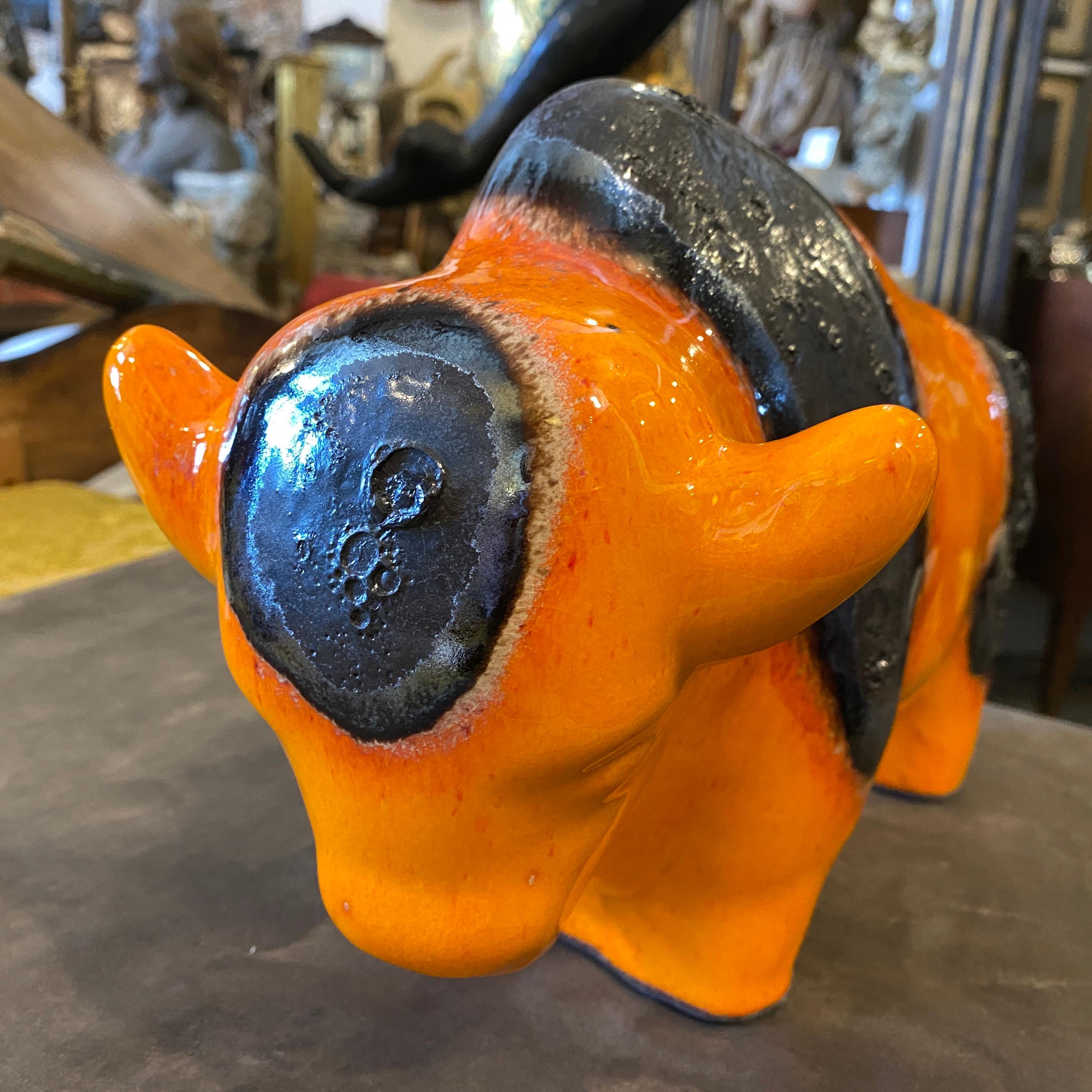 1970s Otto Keramik Orange and Black Ceramic Buffalo at 1stDibs