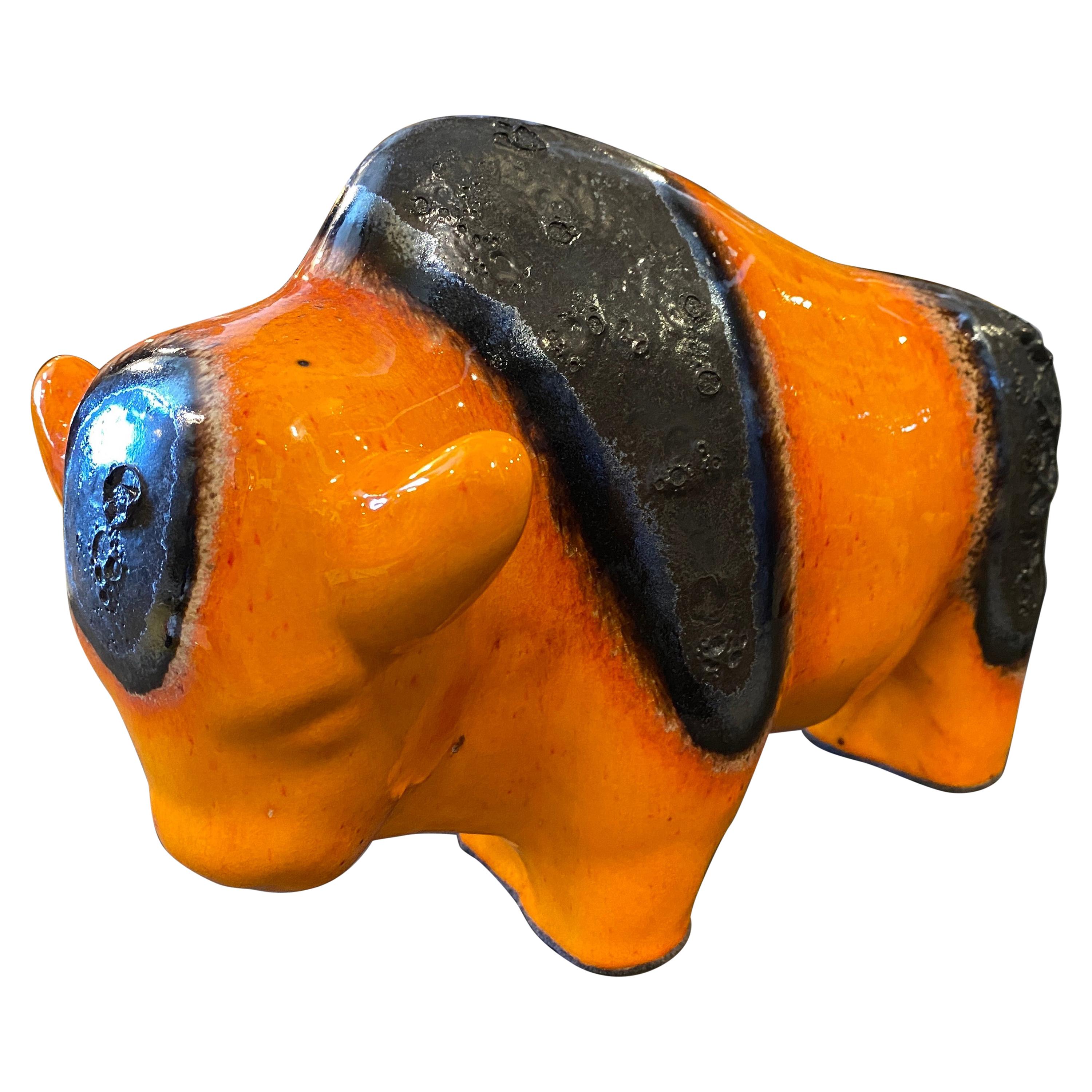1970s Otto Keramik Orange and Black Ceramic Buffalo at 1stDibs