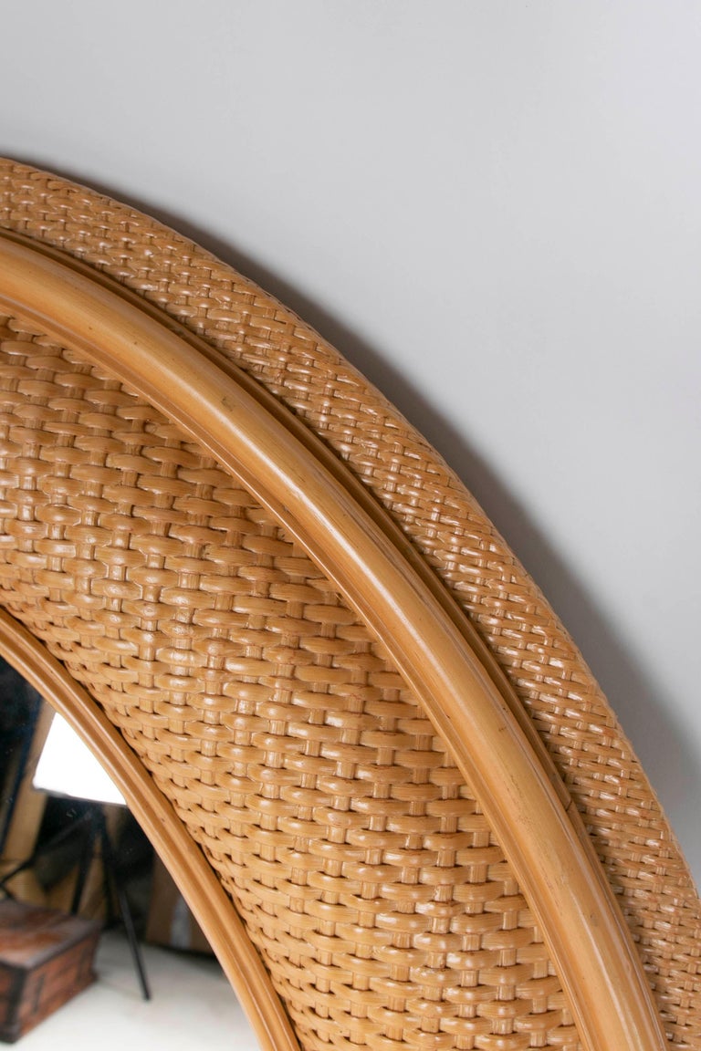 1970s Oval Wicker Wall Mirror For Sale at 1stDibs