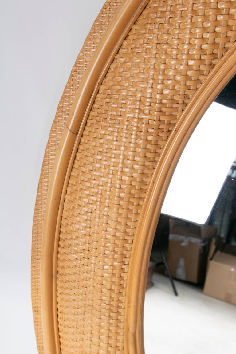 1970s Oval Wicker Wall Mirror For Sale at 1stDibs
