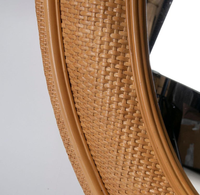 1970s Oval Wicker Wall Mirror For Sale at 1stDibs