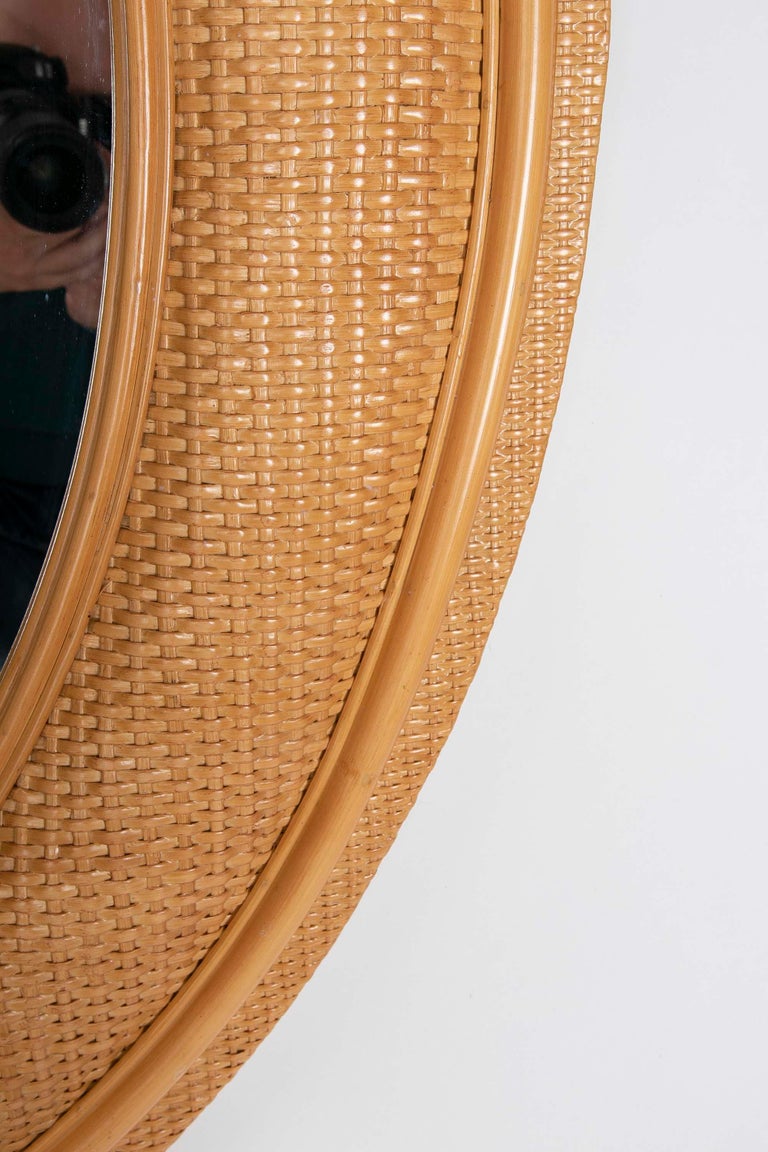 1970s Oval Wicker Wall Mirror For Sale at 1stDibs