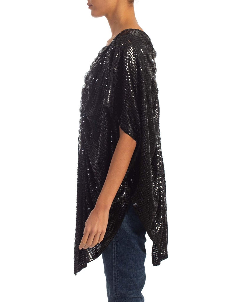 1970S PACO RABANNE Black Cotton Knit Draped Top With Giant Chainmail ...