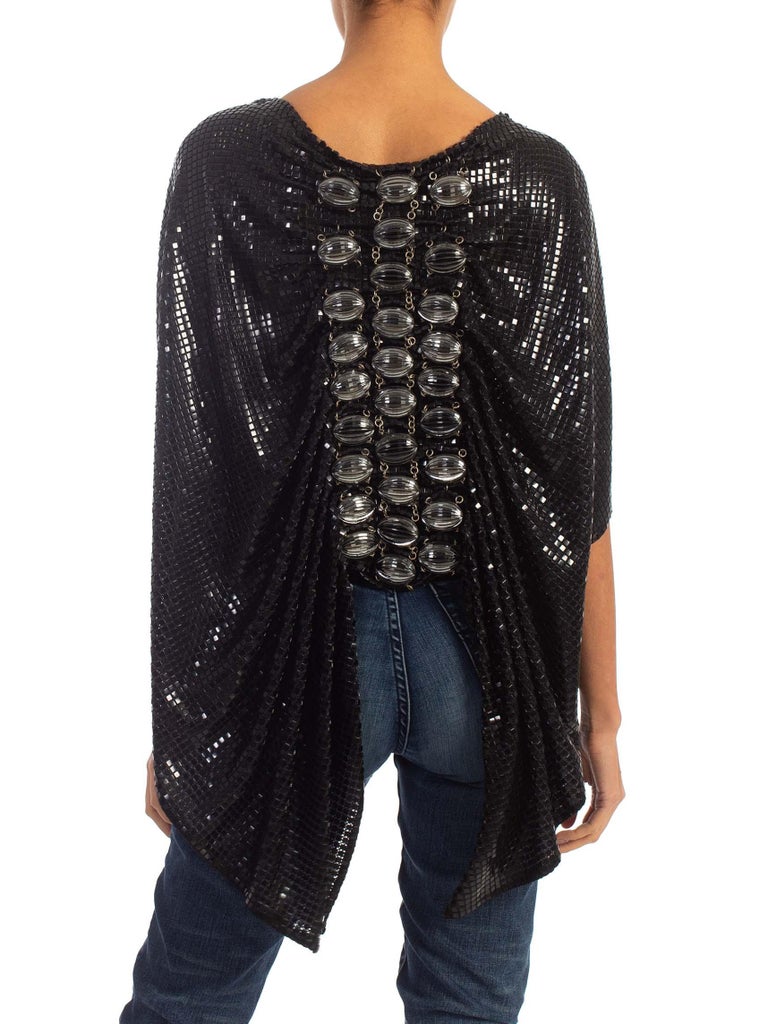 1970S PACO RABANNE Black Cotton Knit Draped Top With Giant Chainmail ...