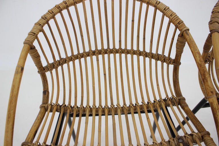 1970s Pair of Alan Fuchs Rattan and Iron Lounge Chairs, Czechoslovakia ...