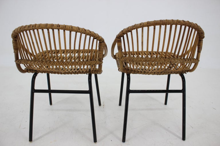 1970s Pair of Alan Fuchs Rattan and Iron Lounge Chairs, Czechoslovakia ...
