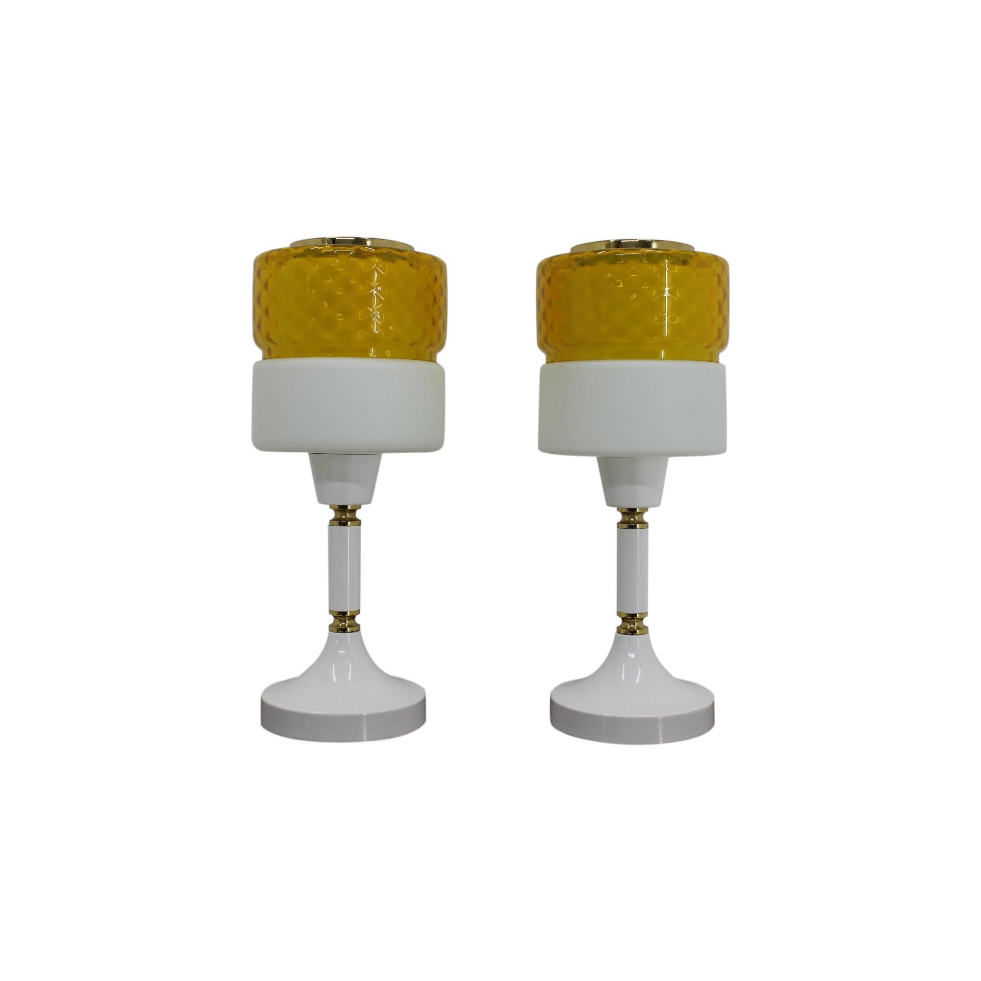 1970 Set of Two All-Opaline Glass Lamps, Czechoslovakia For Sale at 1stdibs