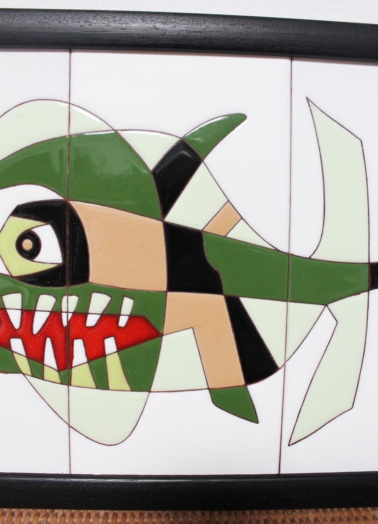 1970s Pair of César Manrique Fish Abstract Tile Paintings at 1stDibs