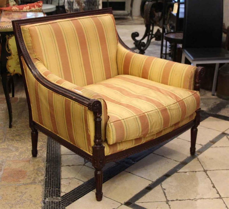 1970s Pair of Colorful Striped Chairs with a Carved Decorative Wooden ...
