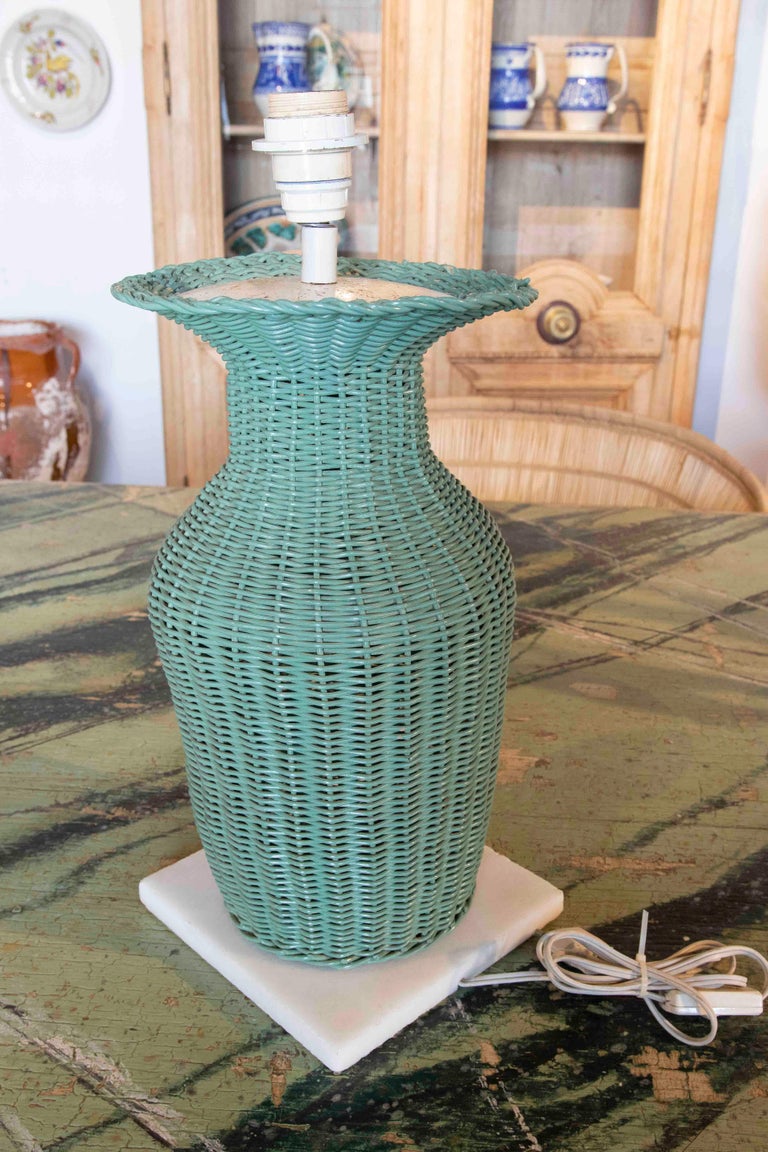1970s Pair of Green Painted Wicker Lamps with Marble Base For Sale at ...