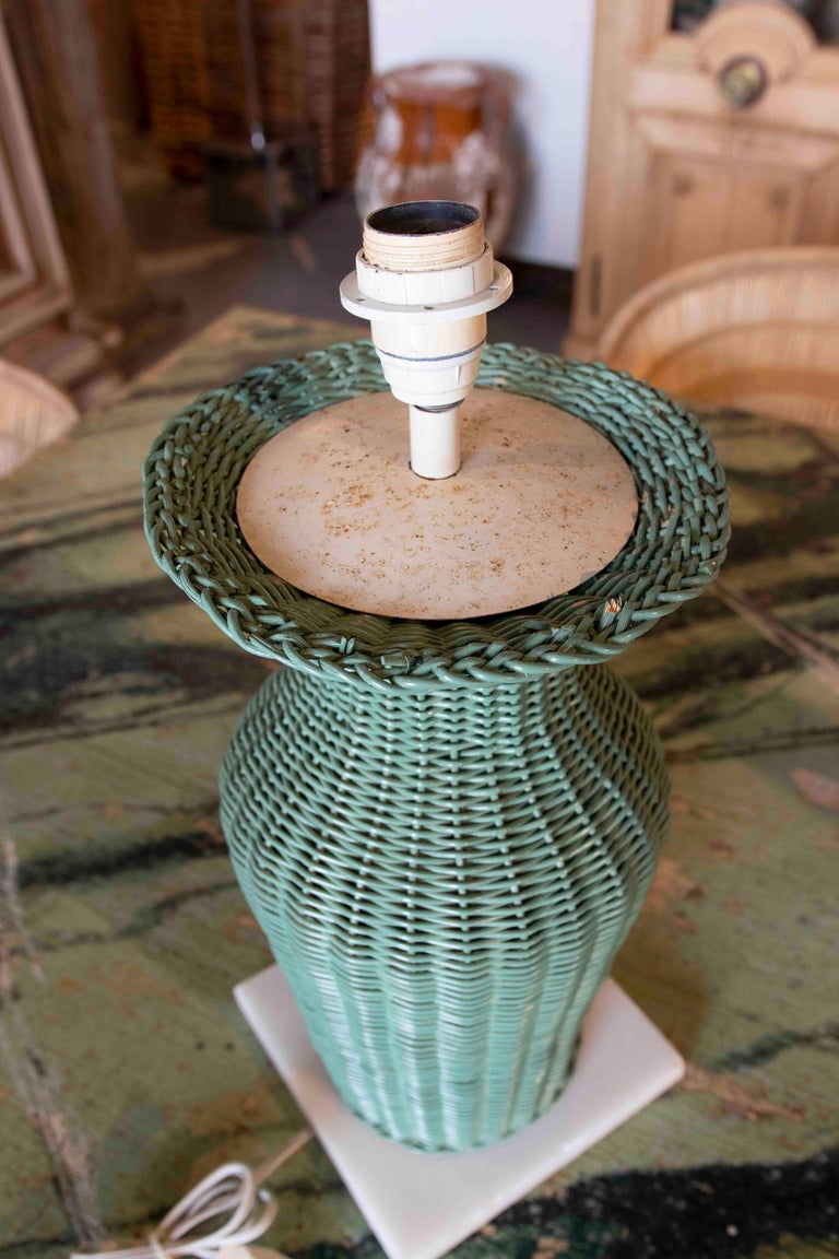 1970s Pair of Green Painted Wicker Lamps with Marble Base For Sale at ...