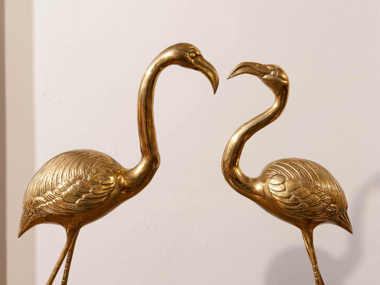 1970s Pair of Hollywood Regency Large French Brass Flamingos at 1stDibs