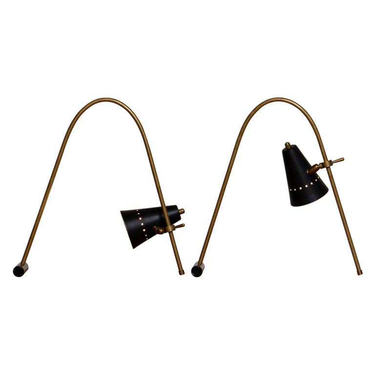 1970s, Pair of Italian Arch Shaped Table Lamps in Brass, Italy For Sale ...