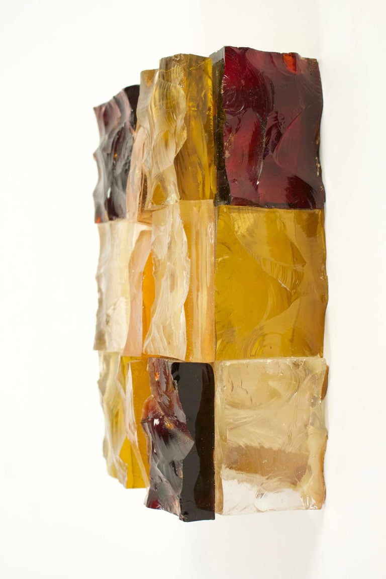 1970s Pair of Jean Simon Labret Colored Glass Patchwork Sconces at 1stDibs