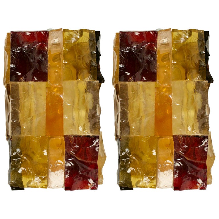 1970s Pair of Jean Simon Labret Colored Glass Patchwork Sconces at 1stDibs