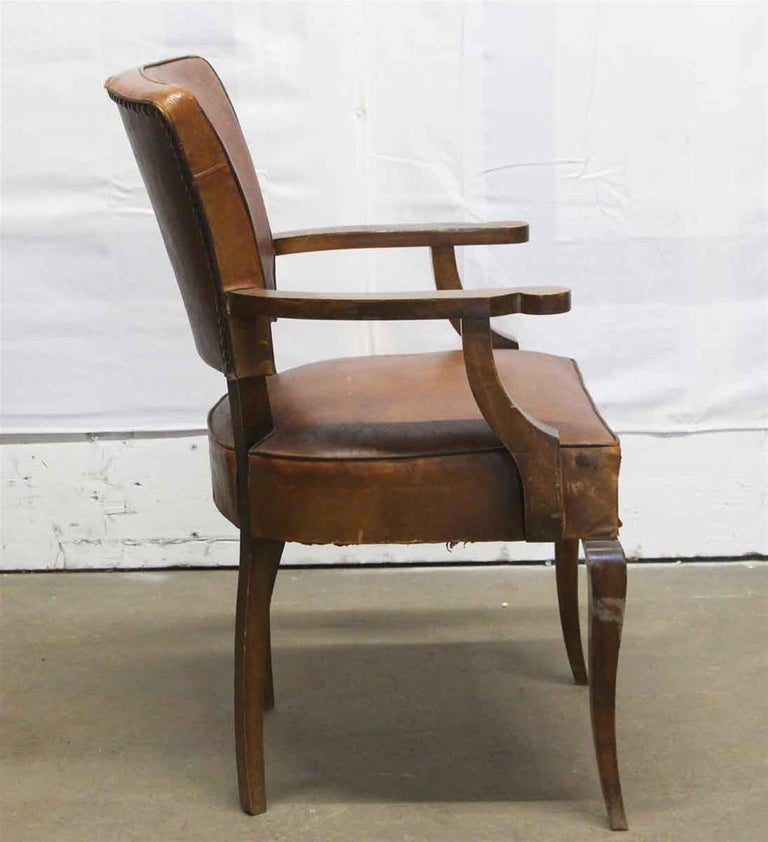 1970s Pair of Leather and Dark Tone Wood French Bridge Chairs with ...