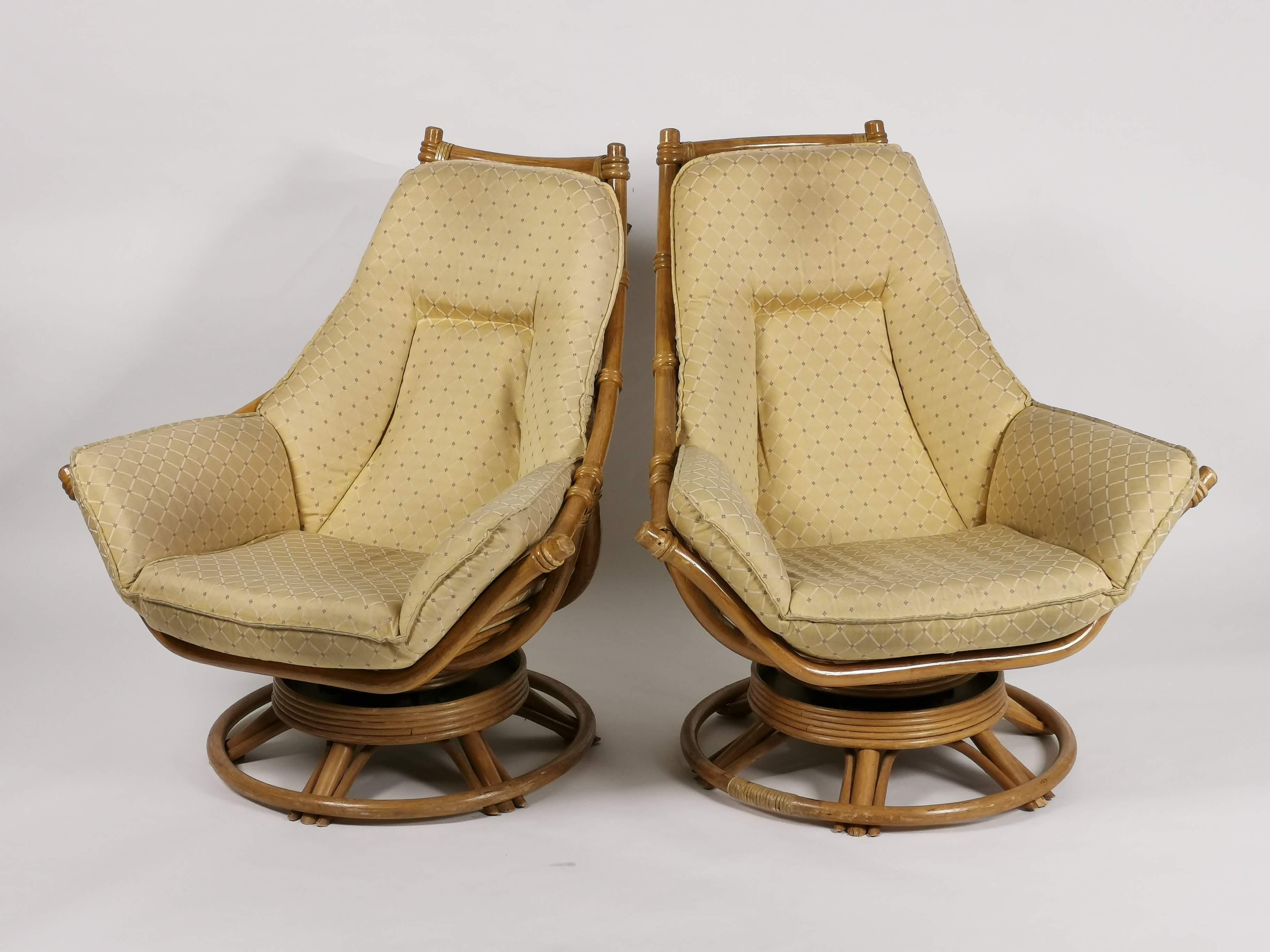 1970s Pair of Rattan Rocking and Swivel Lounge Chair with Ottoman , USA ...