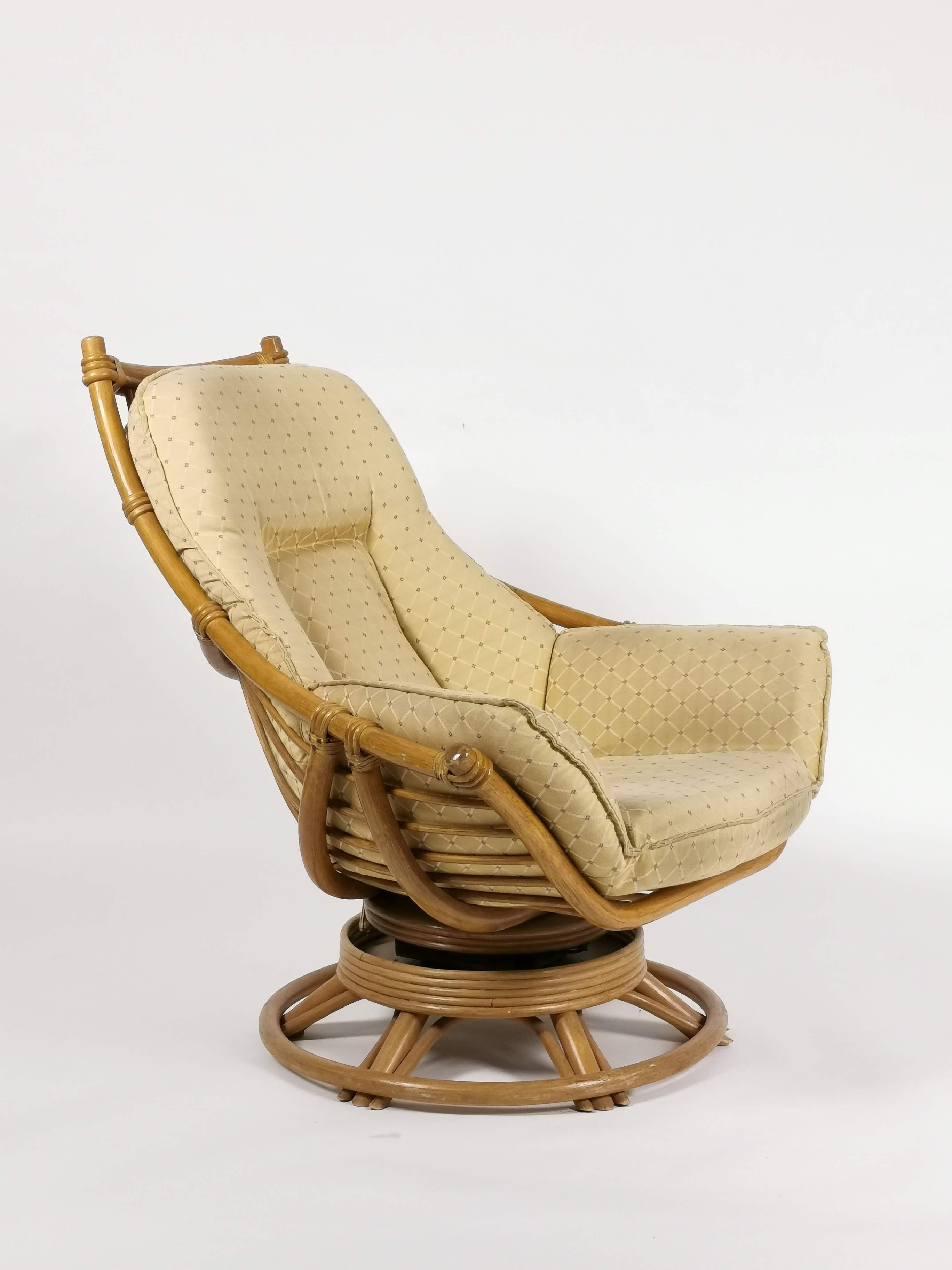 1970s Pair of Rattan Rocking and Swivel Lounge Chair with Ottoman , USA ...