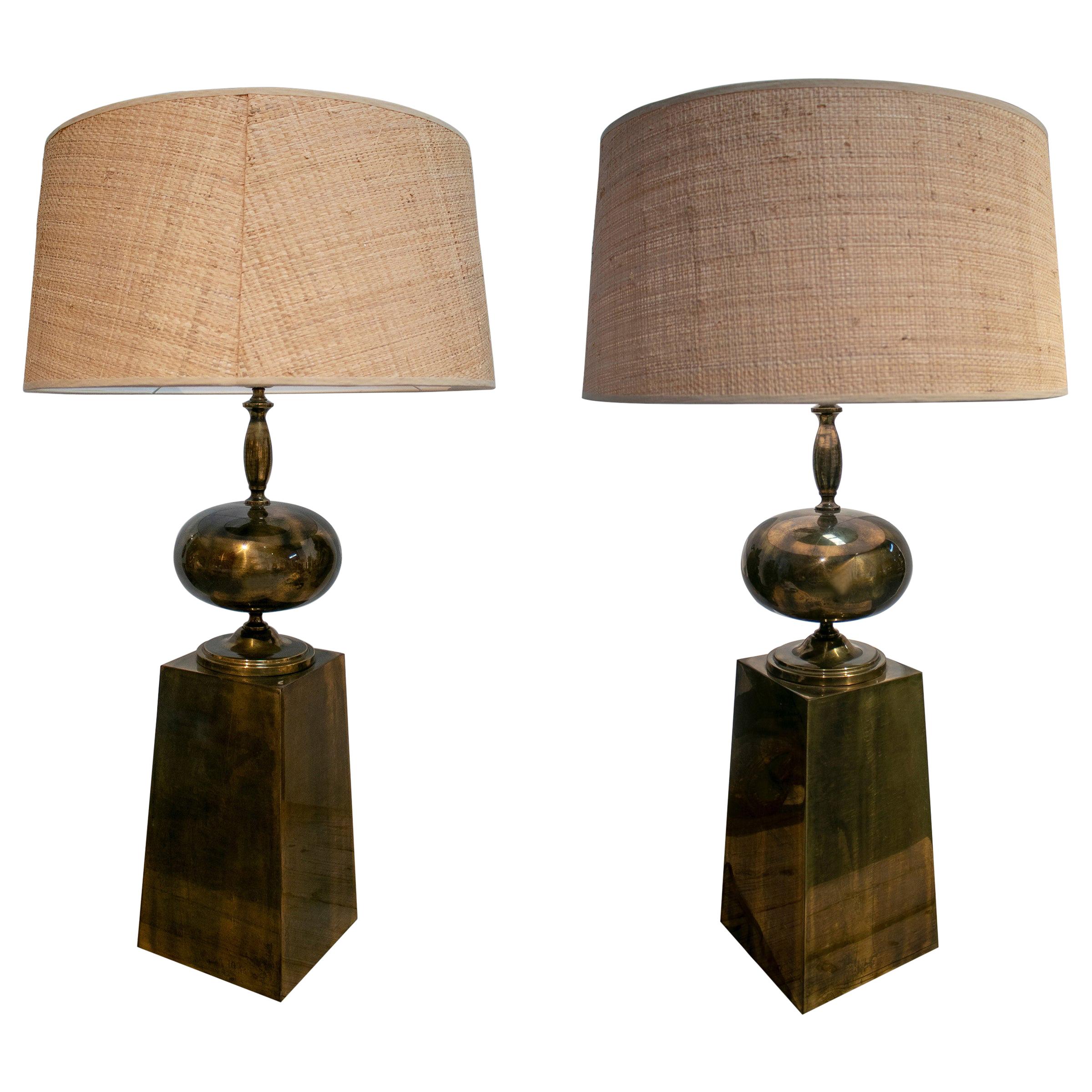 1970s Spanish Wood and Metal Table Lamp For Sale at 1stDibs