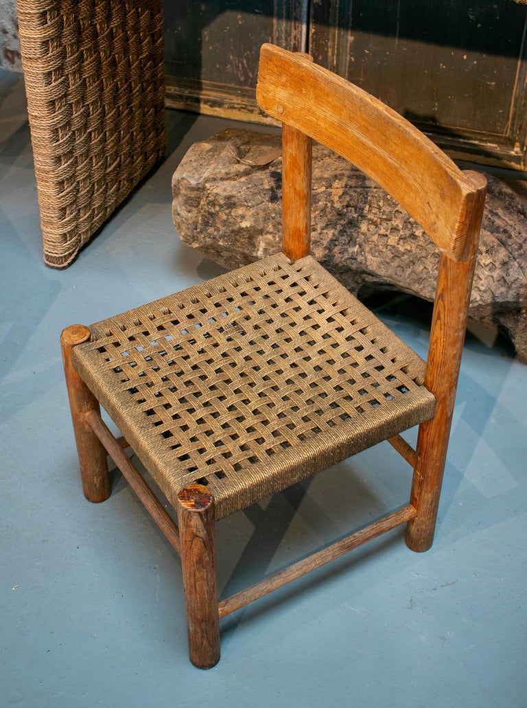 1970s Pair of Spanish Chairs with Woven Wicker Seats For Sale at 1stDibs