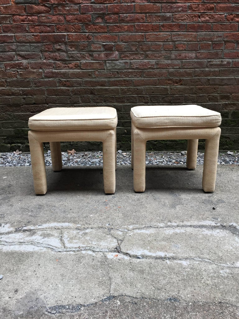 1970s Pair of Upholstered Parsons Stools at 1stDibs