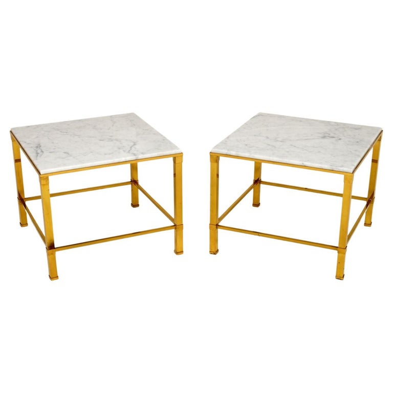 1970's Pair of Vintage Marble and Brass Side Tables For Sale at 1stDibs