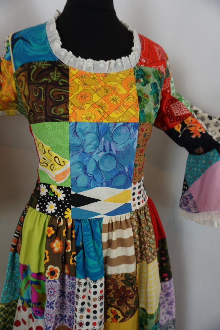 1970s patchwork maxi dress For Sale at 1stDibs