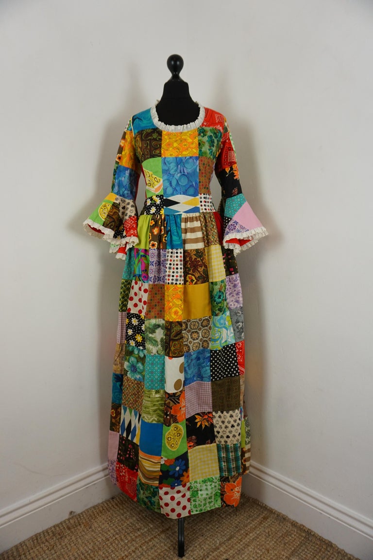 1970s patchwork maxi dress For Sale at 1stDibs