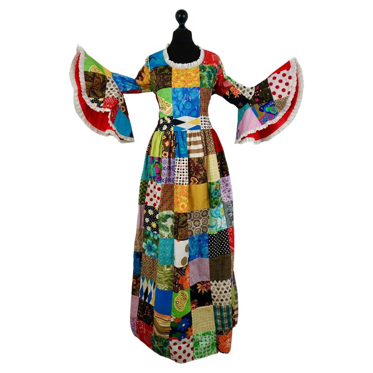 1970s patchwork maxi dress For Sale at 1stDibs