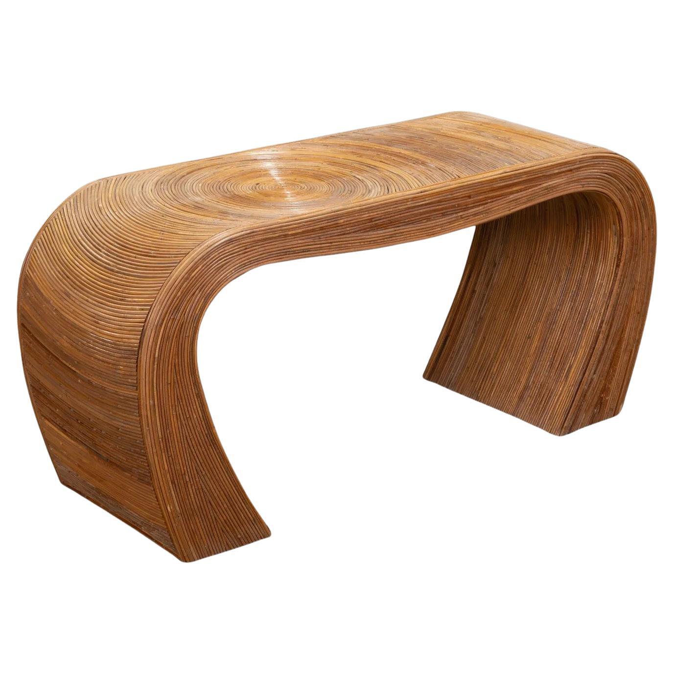 1970's Crespi Style Split/Pencil Reed Console Table For Sale at 1stDibs