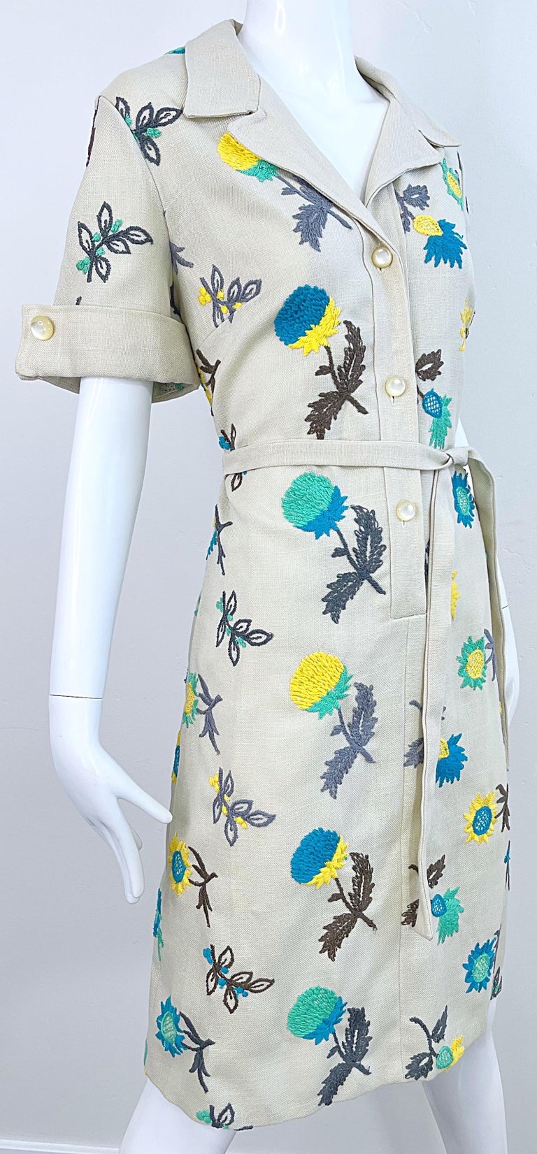 1970s Peter Stevens Irish Linen Embroidered Khaki Vintage 70s Shirt ...