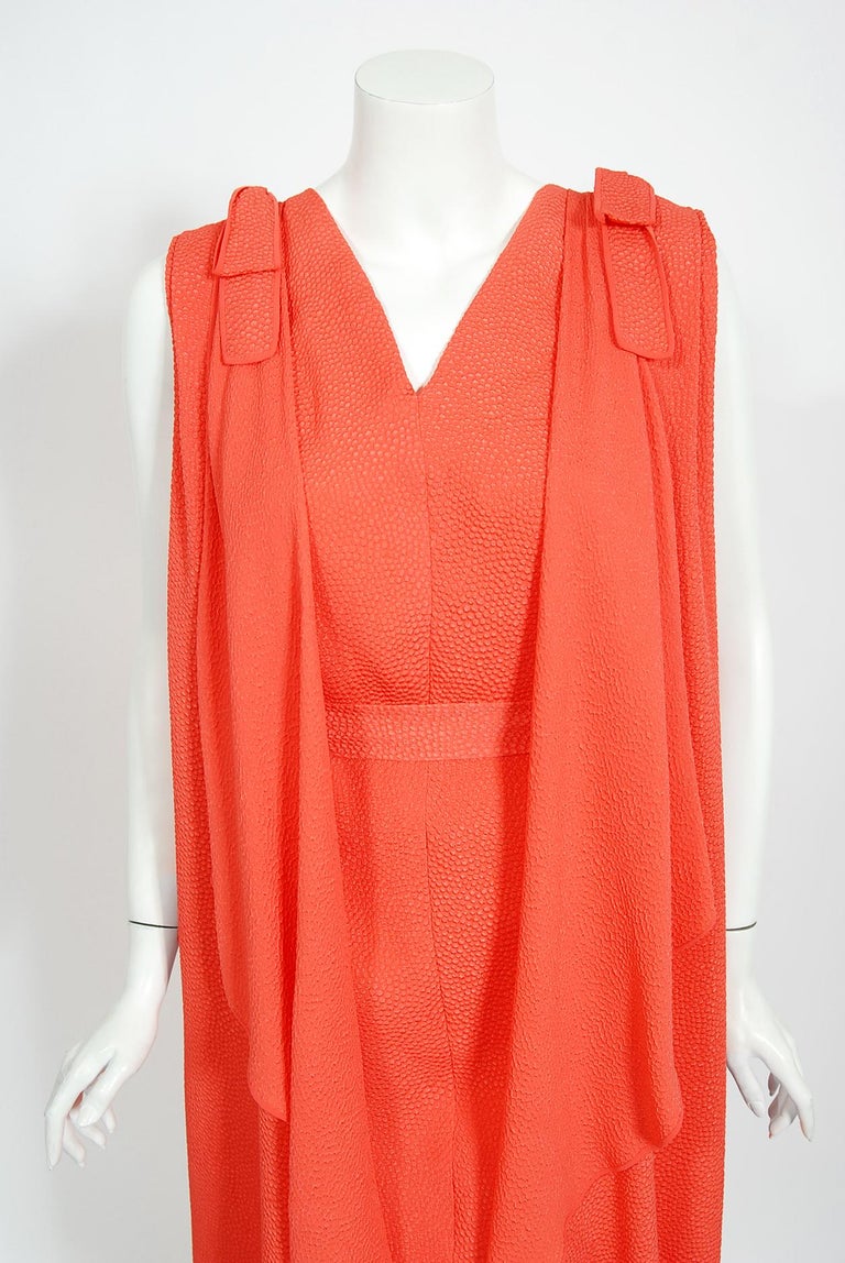 Vintage 1970's Philippe Venet Couture Orange Textured Silk Draped ...