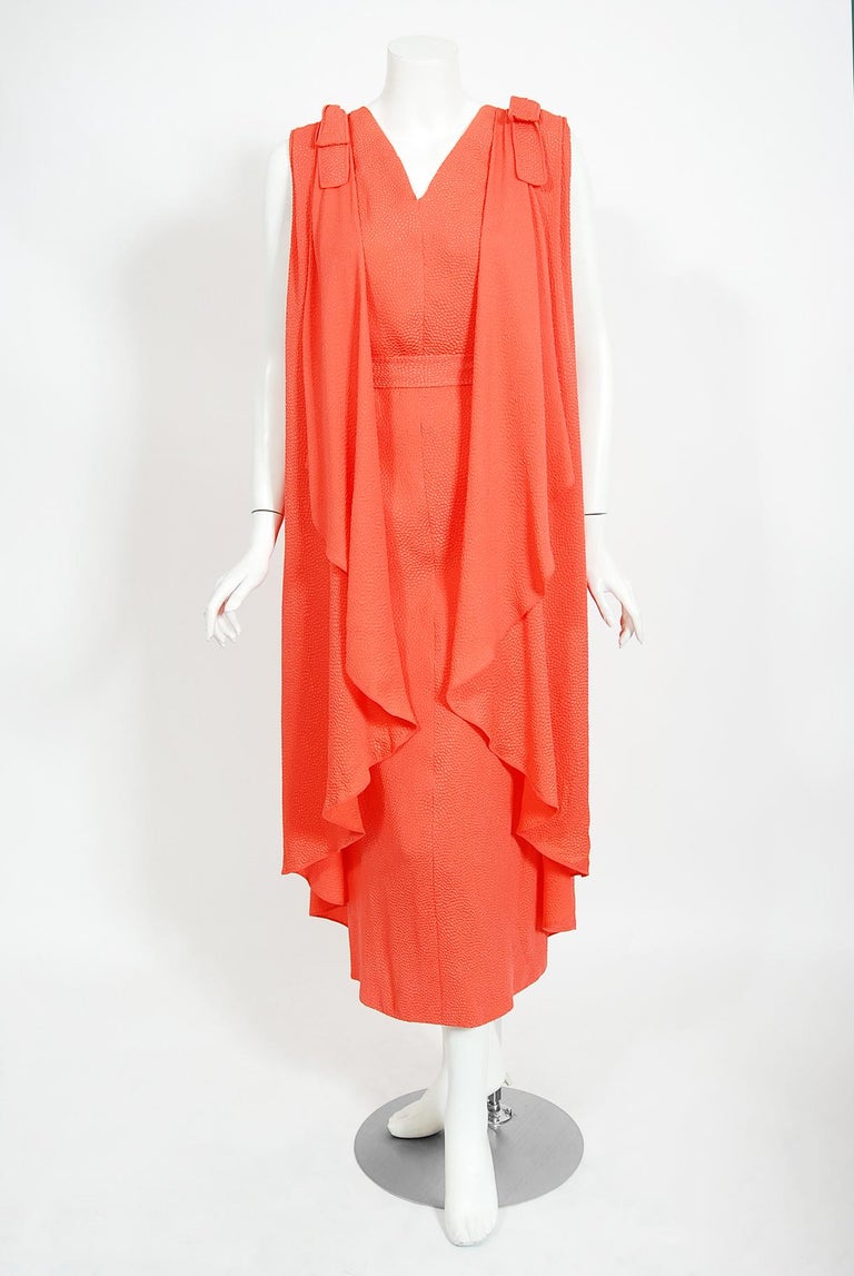 Vintage 1970's Philippe Venet Couture Orange Textured Silk Draped ...