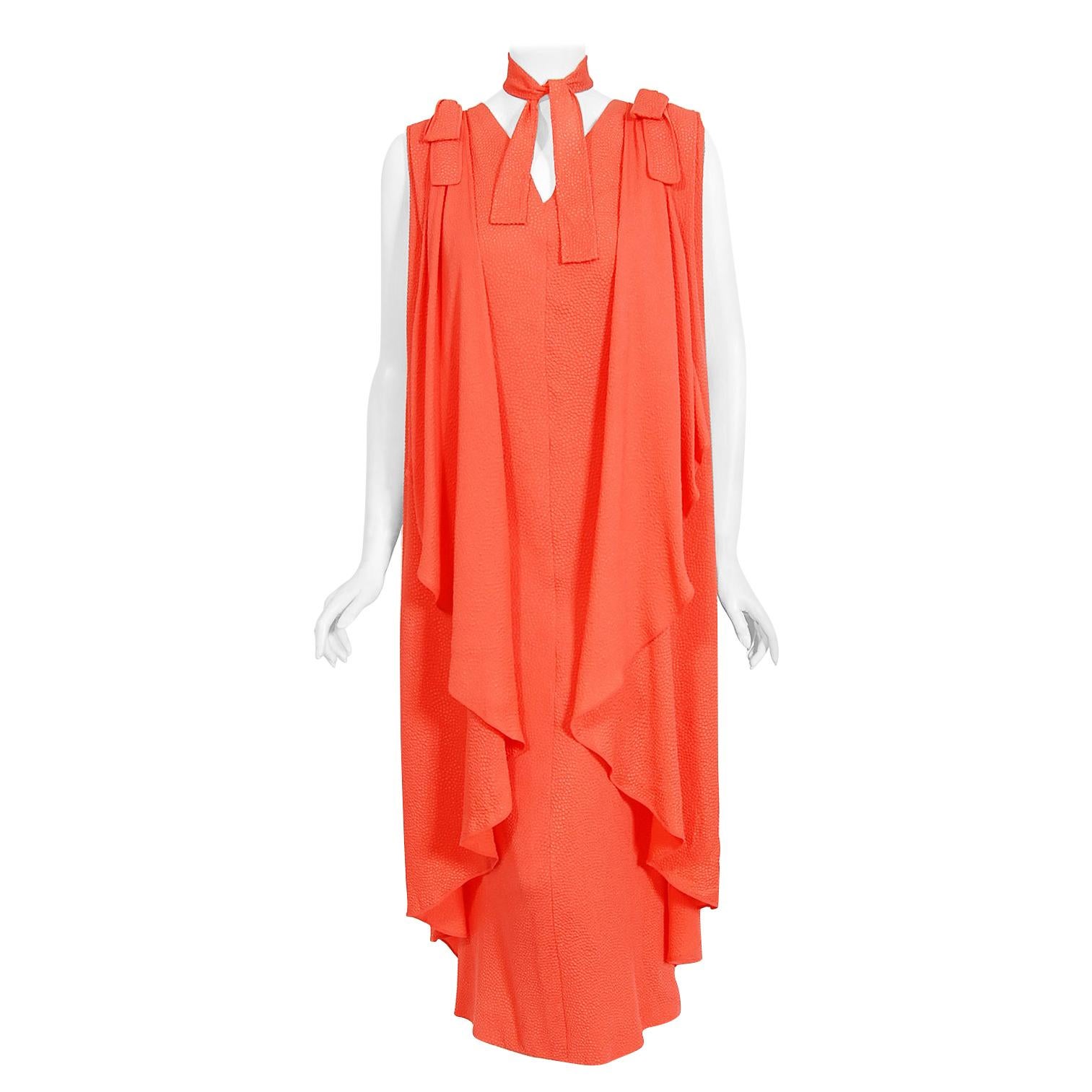 Vintage 1970's Philippe Venet Couture Orange Textured Silk Draped ...