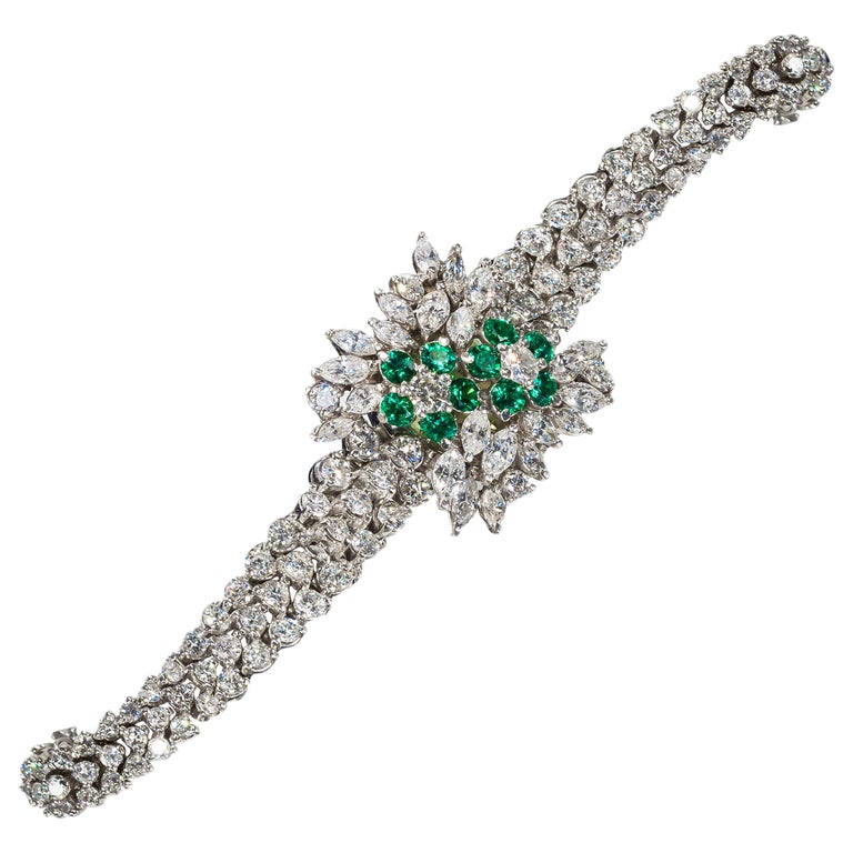 1970s Piaget Platinum Diamond Emerald Concealed Bracelet Watch Approx ...