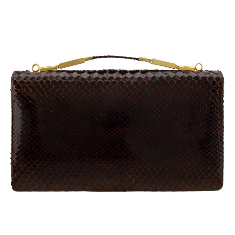 1970s Pierre Cardin Brown Top Handle Clutch For Sale at 1stDibs