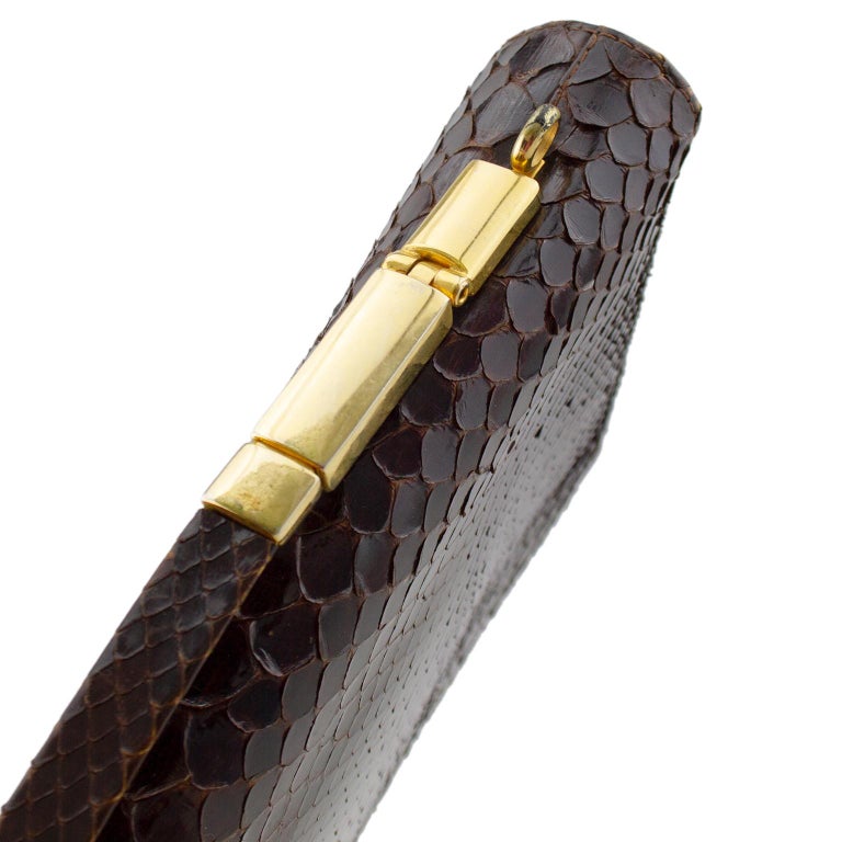 1970s Pierre Cardin Brown Top Handle Clutch For Sale at 1stDibs