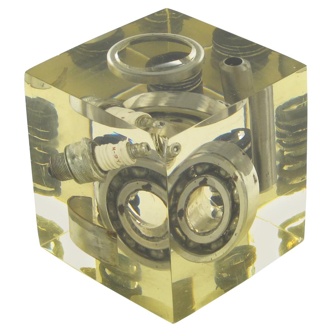 Enzo Mari, Rare Cube Resin with Black Ball Sphere, Sculpture ...