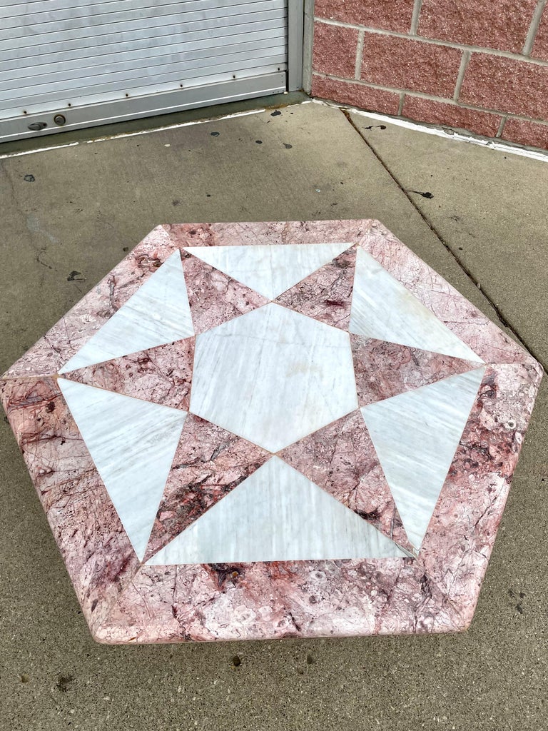 1970s Pink Marble Hexagon Postmodern Vintage Coffee Table For Sale at ...
