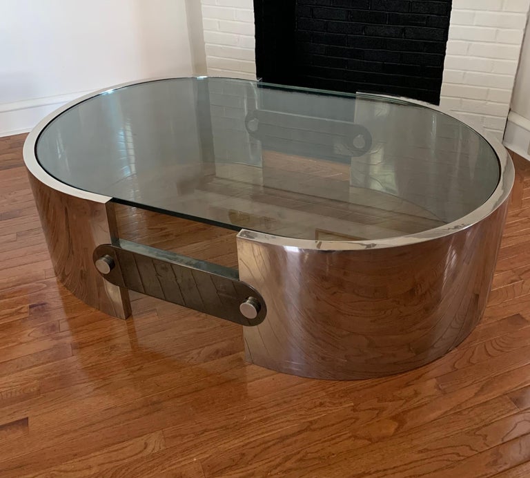 1970s Polished Stainless Steel and Glass Coffee Table by Ron Seff For ...