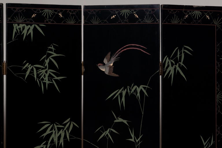 1970s Polychromed Gold Leaf Chinoiserie Double Face Folding Green ...