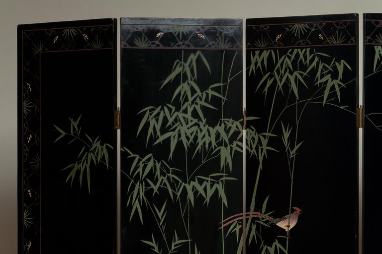 1970s Polychromed Gold Leaf Chinoiserie Double Face Folding Green ...