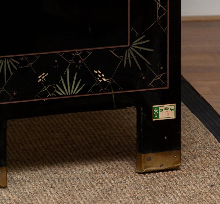 1970s Polychromed Gold Leaf Chinoiserie Double Face Folding Green ...