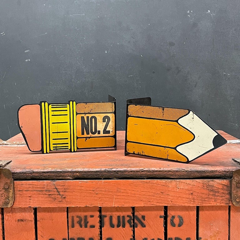 1970s Pop Art No.3 Pencil Bookends Graphic Design 2-D Silkscreen on ...