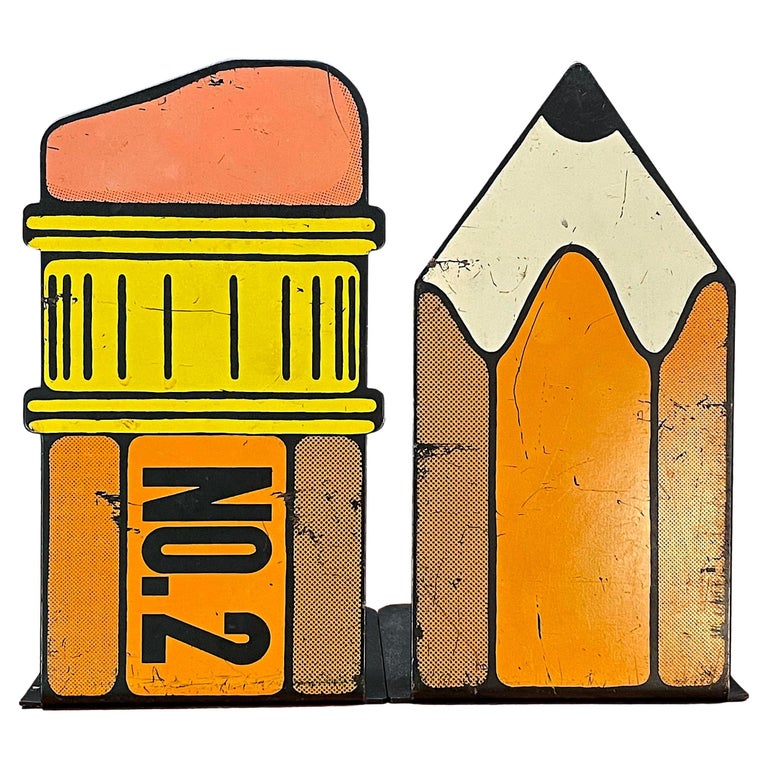 1970s Pop Art No.3 Pencil Bookends Graphic Design 2-D Silkscreen on ...